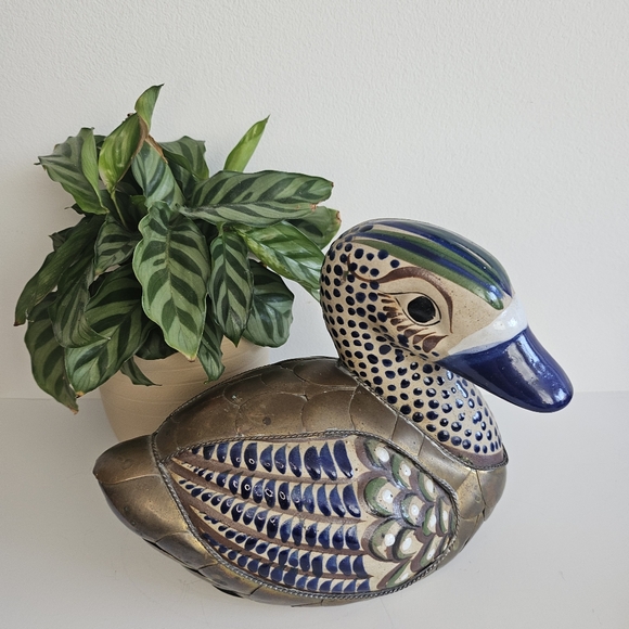 Accents | Mexican Tonala Ceramic Forged Brass Armored Hand Painted Duck ...